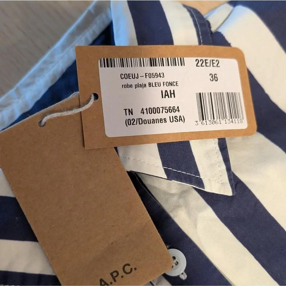 A.P.C. | Dresses | Nwt Apc Rue Madame Plaja Dress Striped Whitenavy ...